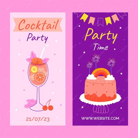 손으로 그린 환영 파티 세로 배너 서식 파일 무료 벡터