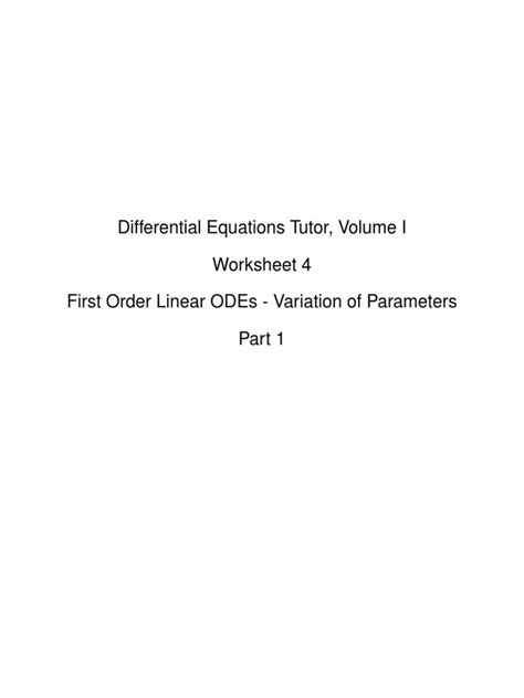 differential equations vol 1 worksheet 4 first order linear odes