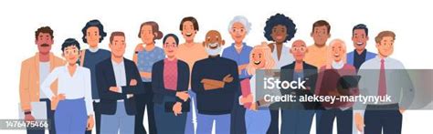 웃고 있는 직장인들의 단체 초상화 다문화 비즈니스 팀 동료 행복한 남자와 여자가 함께 서 있습니다 경영자에 대한 스톡 벡터 아트
