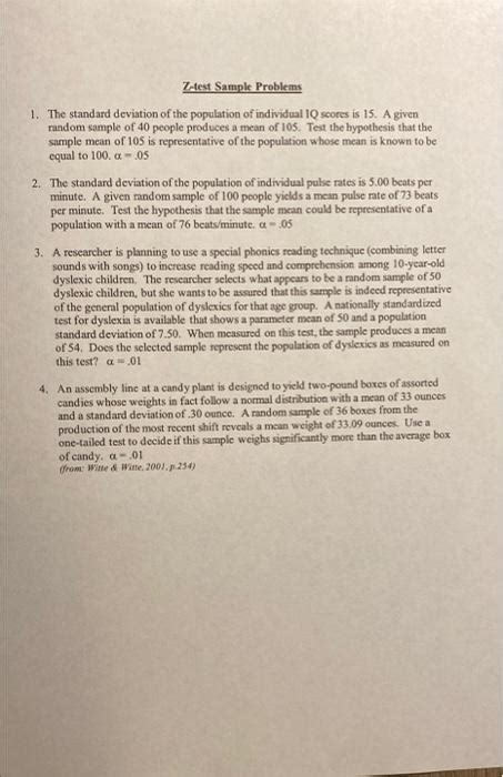 Solved A Z Test Sample Problems 1 The Standard Deviation Of