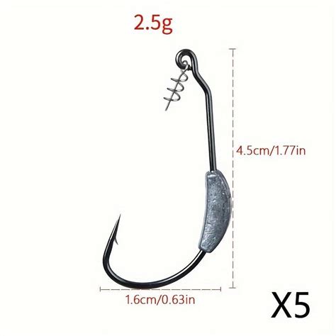 5pcs Weighted Hook With Twist Lock Soft Worm Hook Barbed Crank Hook