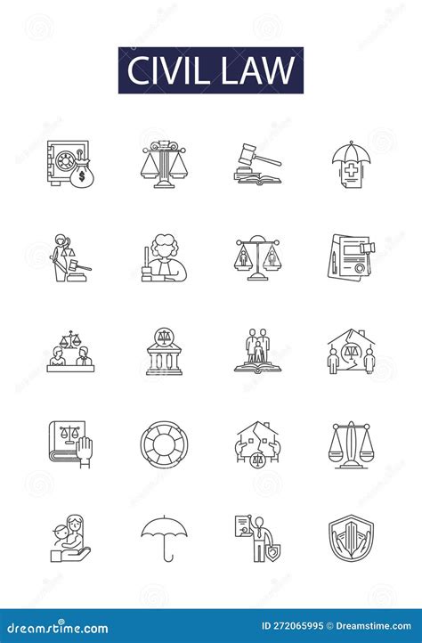 Civil Law Line Vector Icons And Signs Law Rights Litigation Torts