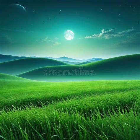 Minimalist Landscape With Simple Grassy Field Stock Illustration