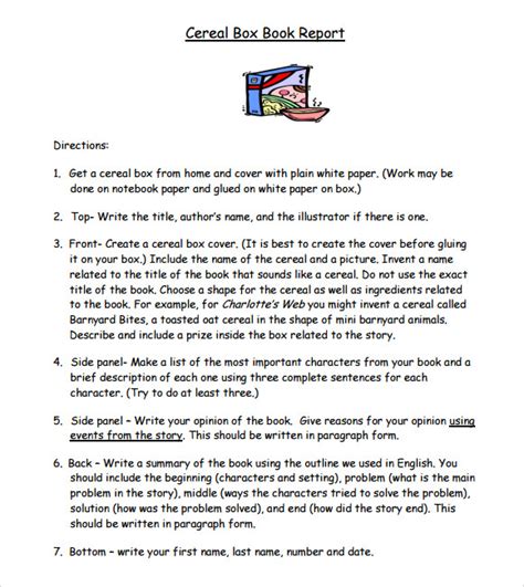 Cereal Box Book Project Template Cereal Box Book Report Template