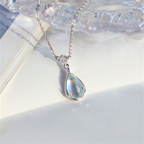 Rainbow Moonstone Necklace Sterling Silver Teardrop Moonstone Pendant