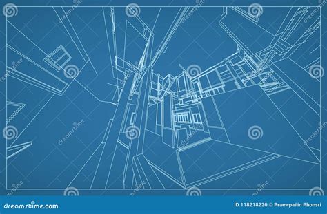 Abstract 3d Rendering Of Building Wireframe Structure Vector Stock Vector Illustration Of