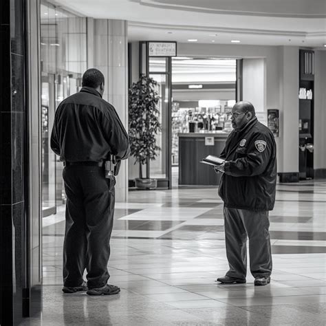 Security Guard Checking The Id Of A Contractor Entering The Mall