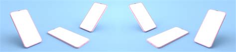 파란색 바닥에 모형 핑크 스마트 폰 흰색 화면의 3d 렌더링 핑크 휴대 전화는 지상에 누워 스마트폰 흰색 화면 상업 광고에 사용할 수 있습니다 파란색 배경에 격리 0명에