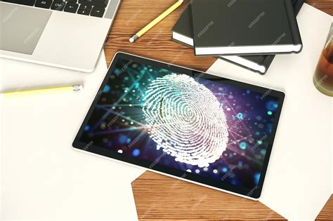 Premium Photo Top View Of Modern Digital Tablet Display With Abstract Creative Fingerprint