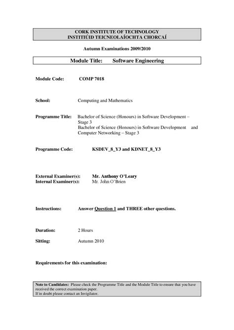 Software Development Software Engineering Exam Paper Exams