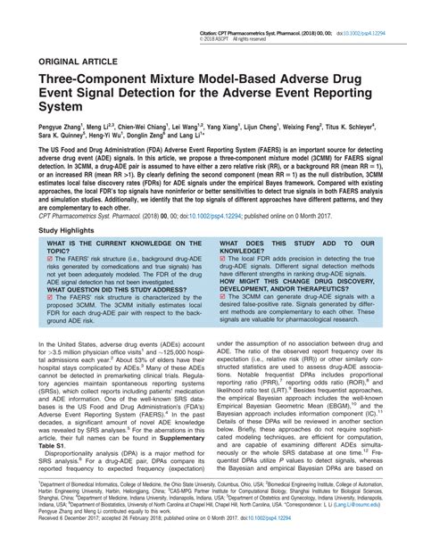 Pdf Three Component Mixture Model Based Adverse Drug Event Signal Detection For The Adverse