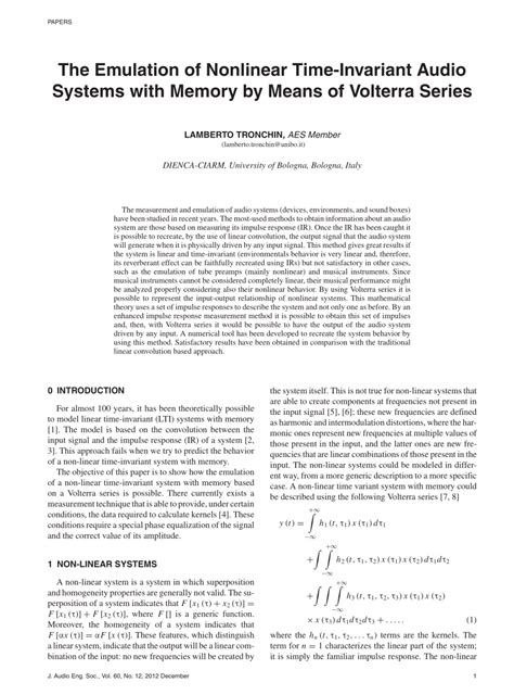 Pdf The Emulation Of Nonlinear Time Invariant Audio Systems With Pdf The Emulation Of Nonlinear Time Invariant Audio Systems With
