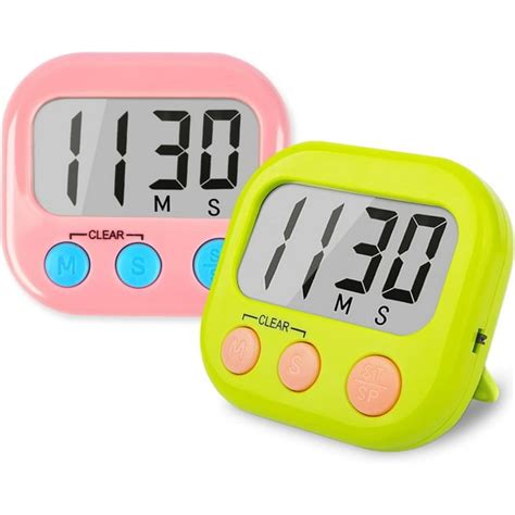 2 Pack Kitchen Timer Magnetic Lcd Digital Countdown Stopwatch With Stand Alarm Clock Green