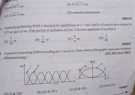 a particle is executing shm according to x acosωt then which of the grap