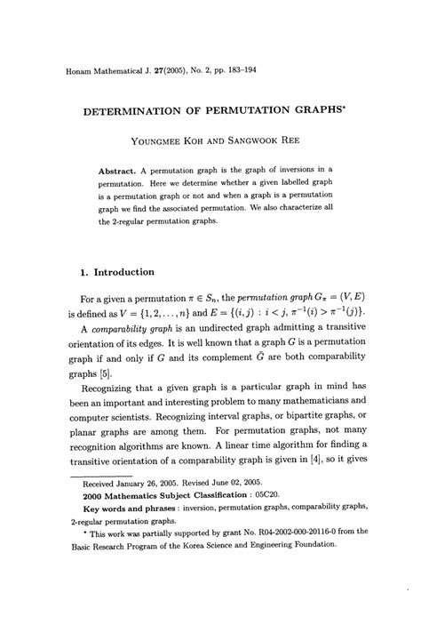 Pdf Determination Of Permutation Graphs