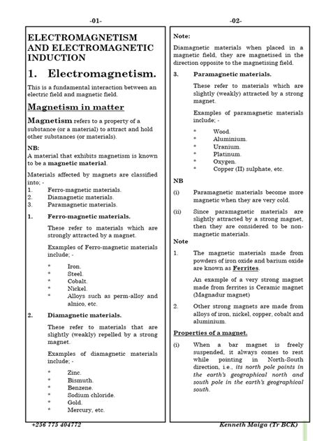 S5 Physics A Level Full Magnetism Notes Pdf