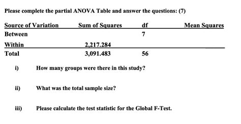 solved please complete the partial anova table and answer