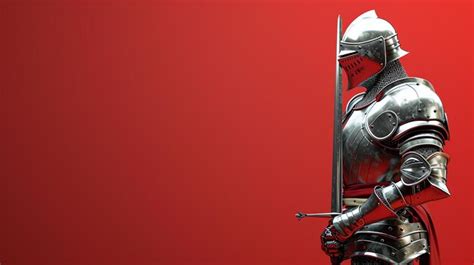 Premium Photo A Knight In Full Armor Stands Against A Red Background