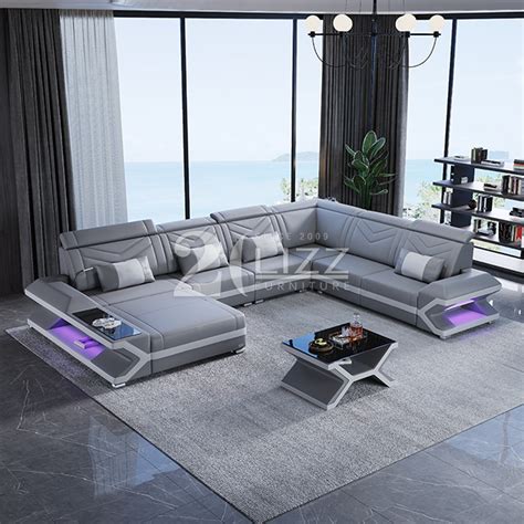 Latest Design Futuristic Furniture Sectional Couch Leather Smart Led