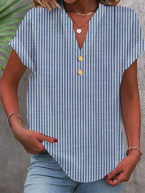 Women Short Sleeve Blouse Striped Shirt Short Sleeve Shirt Women