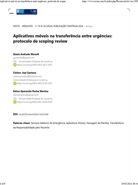 Aplicativos Móveis Na Transferência Entre Urgências Protocolo De Scoping Review Revista Recien
