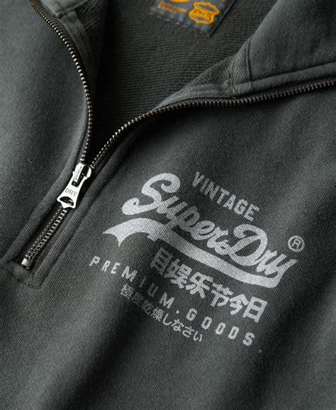 Mens Classic Graphic Half Zip In Washed Black Superdry Uk