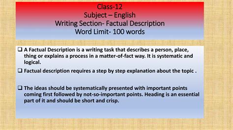 Factual Description Class 12 Pptx