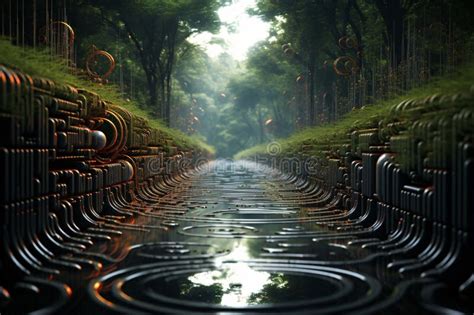 Technology Concept Binary Stream Depth Of Field Abstract Illustration Stock Illustration