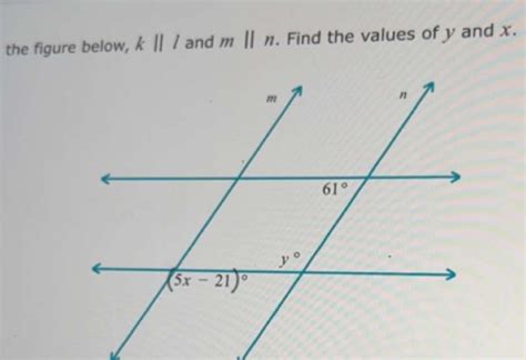 Solved The Figure Below K L And Mparallel N Find The Values Of Y And X Math