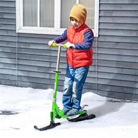 Qaba 2 In 1 Snow Scooter W Wheels Blades Green Aosom Canada
