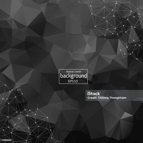 기하학적 검은 다각형 배경 분자 및 통신 점으로 연결된 선 미니멀리즘 혼란 일러스트 배경입니다 과학 화학 의학 기술의 개념 0