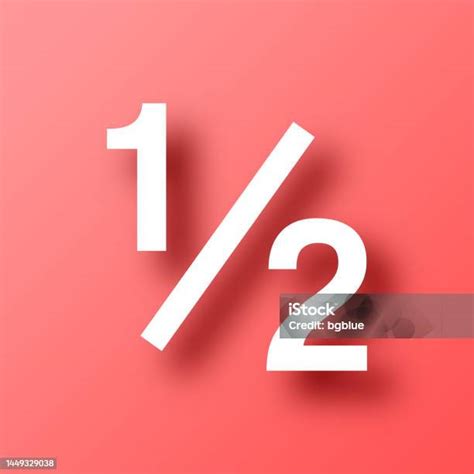 1 Out Of 2 One Half Icon On Red Background With Shadow向量圖形及更多切半圖片 Istock