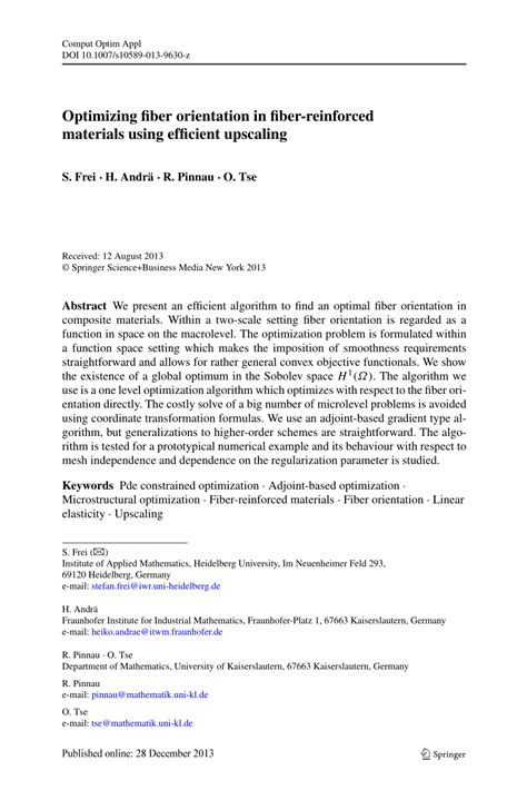 Pdf Optimizing Fiber Orientation In Fiber Reinforced Materials Using Efficient Upscaling