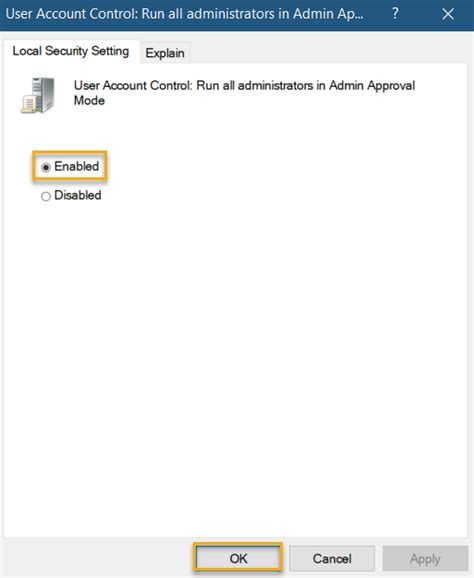 Ensure User Account Control Run All Administrators In Admin Approval