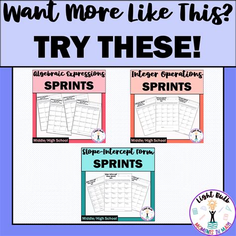 Inequality Solution Set Timed Math Drills For Fluency Sprints Light Bulb Moments In Math