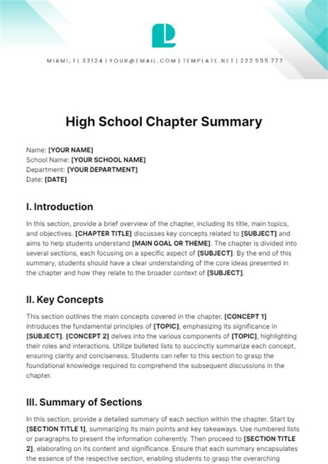 Free High School Chapter Summary Template To Edit Online