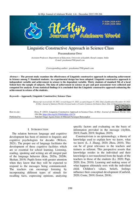 Pdf Linguistic Constructive Approach In Science Class