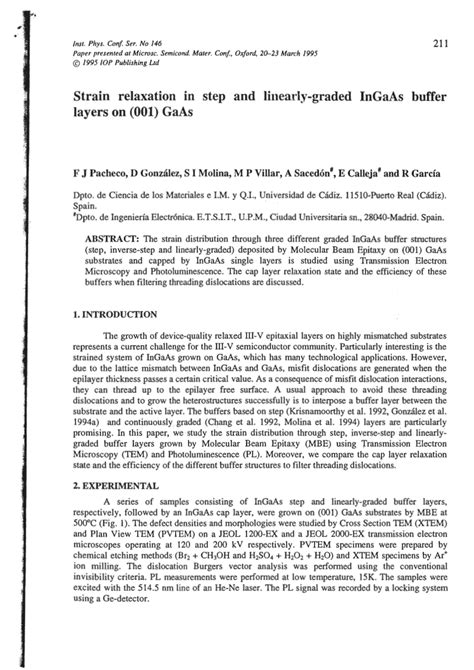 Pdf Strain Relaxation In Step And Linearly Graded Ingaas Buffer