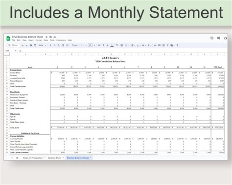 Balance Sheet Excel And Google Sheet Template Small Business Etsy