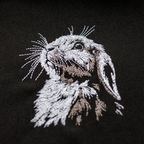 Adorable Lop Rabbit Embroidery Design Realistic White Bunny For Dark Fabrics And Easter Crafts