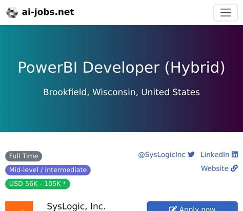 Hiring Powerbi Developer Hybrid In Brookfield Wisconsin United