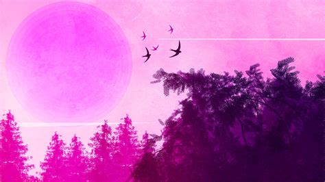1920x1080 Pink Birds Forest Landscape 4k Laptop Full Hd 1080p Hd 4k