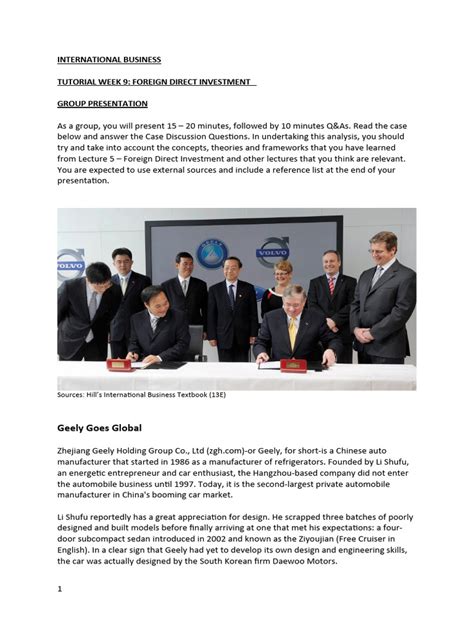 ib tutorial week 9 group presentation geely pdf automotive