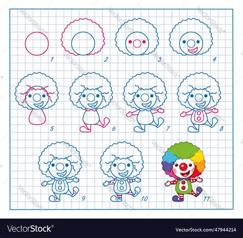 How To Draw Circus Clown Step By Step Lesson Vector Image