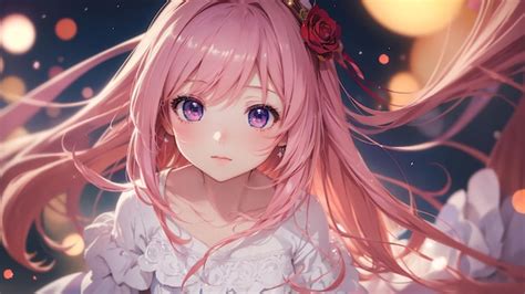 Hermosa Chica Anime Rosa Para Fondo De Pantalla Foto Premium