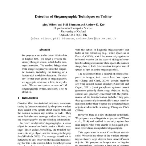 Detection Of Steganographic Techniques On Twitter Acl Anthology