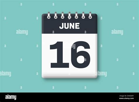 June 16 Calender Page Sheet With Date 16th Of June On Cyan