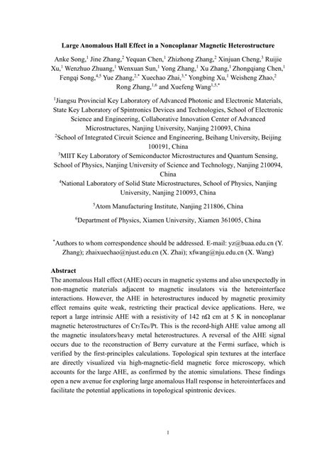 Pdf Large Anomalous Hall Effect In A Noncoplanar Magnetic Heterostructure