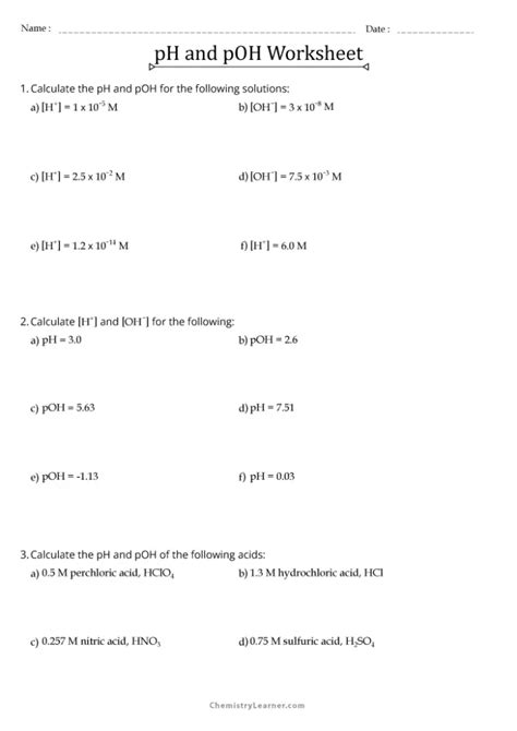 Free Printable Ph And Poh Worksheets