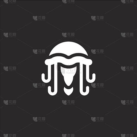 水母图标。充满水母图标的网站设计和移动，应用程序开发。水母图标从充满海洋生物收集孤立在黑色背景。